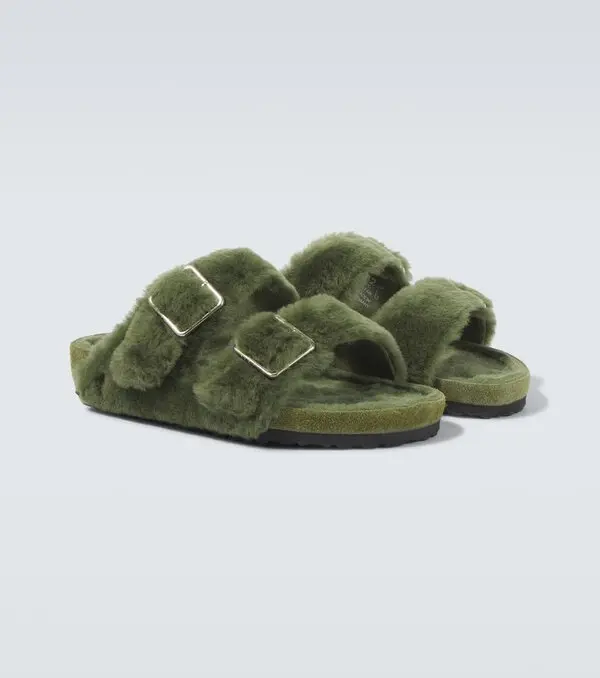BIRKENSTOCK Arizona Shearling-lined Suede Sandals - Green