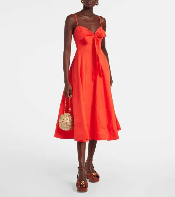 Zimmermann Bow-detailed Linen Midi Dress