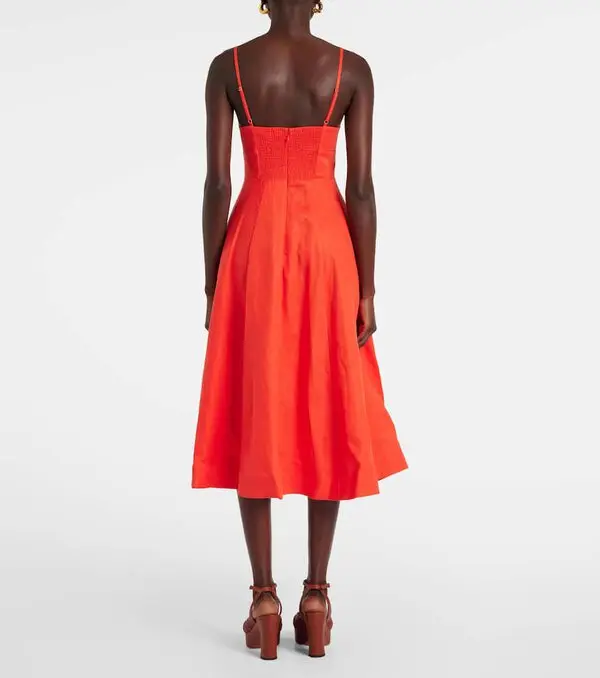 Zimmermann Linen Midi Dress With Bow Red Editorialist