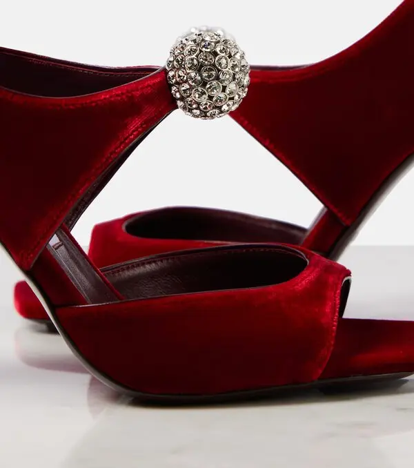 JIMMY CHOO Orb 95 Embellished Velvet Sandals - Red