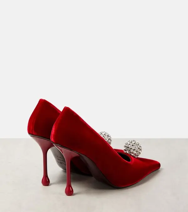 JIMMY CHOO Orb 95 Embellished Velvet Sandals