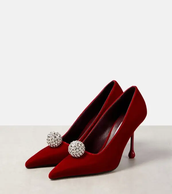 JIMMY CHOO Orb 95 Embellished Velvet Sandals