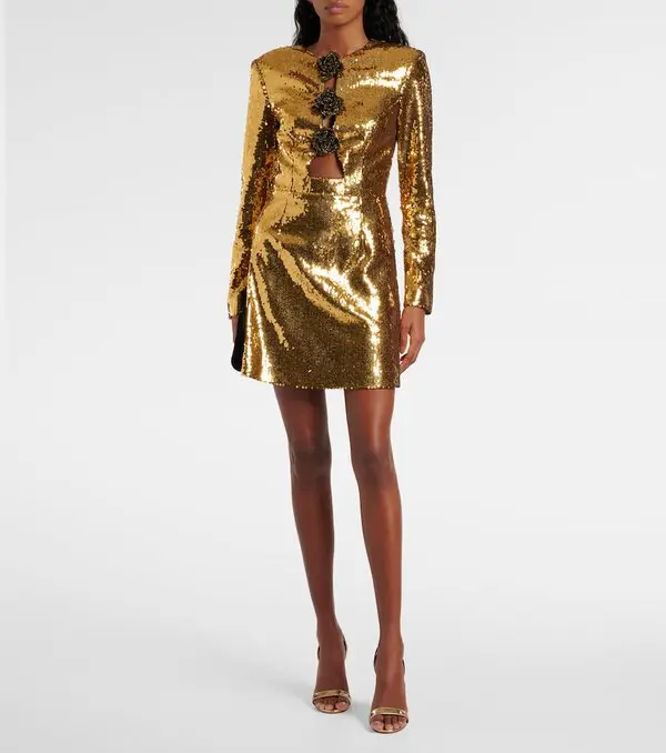 rebecca vallance sequin dress REBECCA VALLANCE Lyra Plunging Diamante Snake-Trim Sequin Gown, Black, Women's, 0,