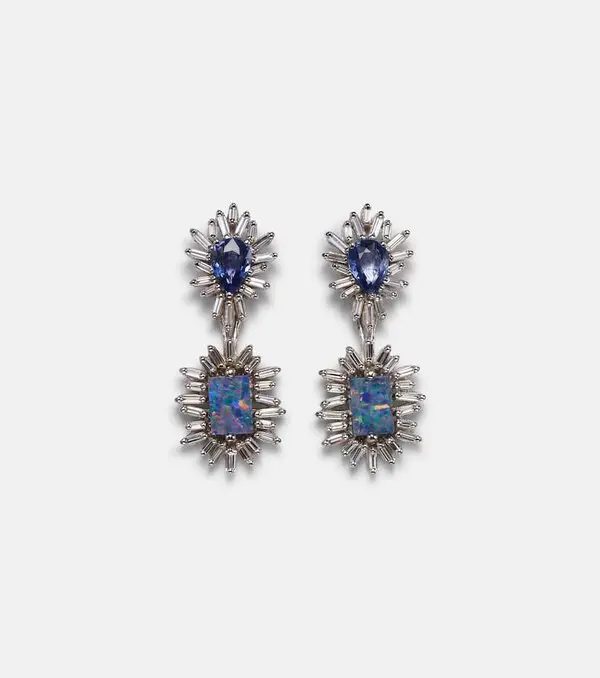 SUZANNE KALAN 18kt White Gold Drop Earrings With Sapphire, Diamonds And Opal - Blue
