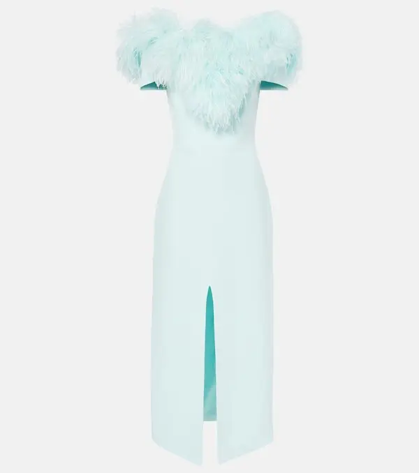David Koma Off-shoulder Feather-trimmed Midi Dress - Green