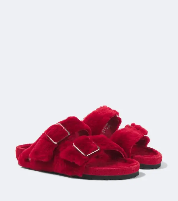 BIRKENSTOCK Arizona 1774 Shearling-lined Suede Sandals - Red