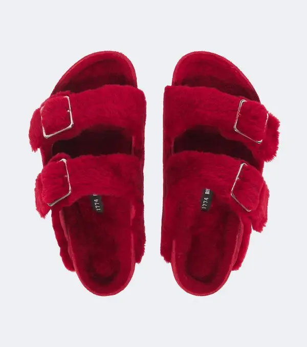 BIRKENSTOCK Arizona 1774 Shearling-lined Suede Sandals - Red