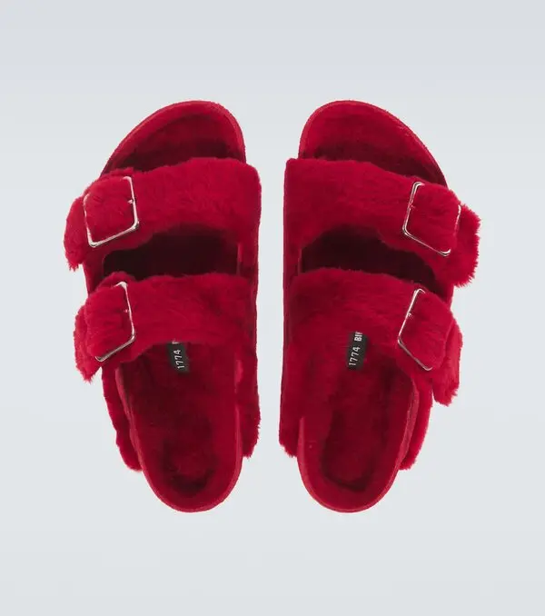 BIRKENSTOCK Arizona 1774 Shearling-lined Suede Sandals - Red