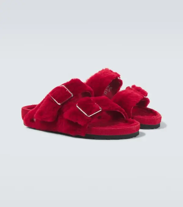 BIRKENSTOCK Arizona 1774 Shearling-lined Suede Sandals - Red