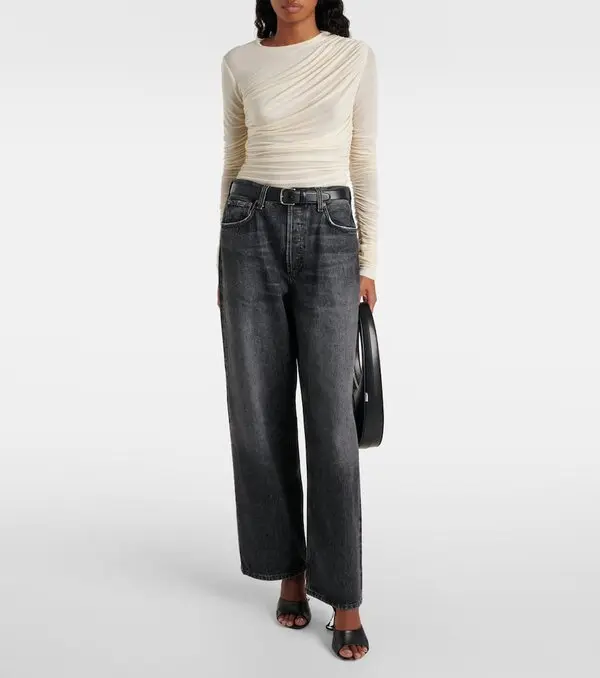 AGOLDE Tania Ruched Jersey Top Oat Milk - White