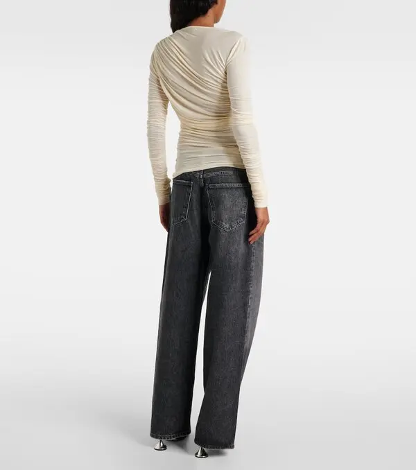 AGOLDE Tania Ruched Jersey Top Oat Milk - White