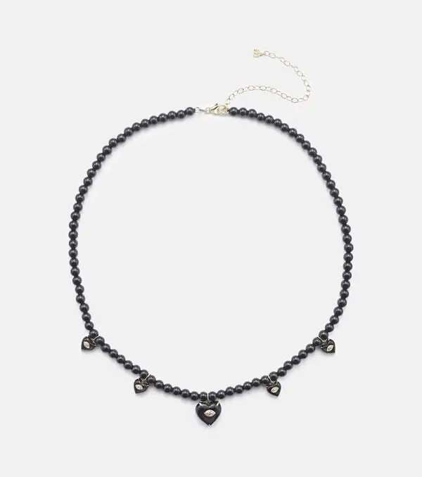SYDNEY EVAN Carved Heart Beaded Necklace - Black