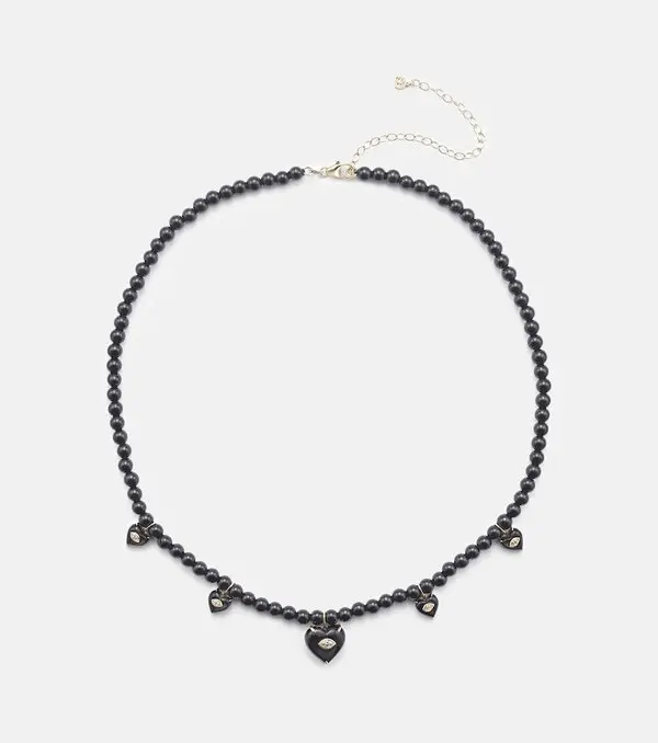 SYDNEY EVAN Carved Heart Beaded Necklace - Black