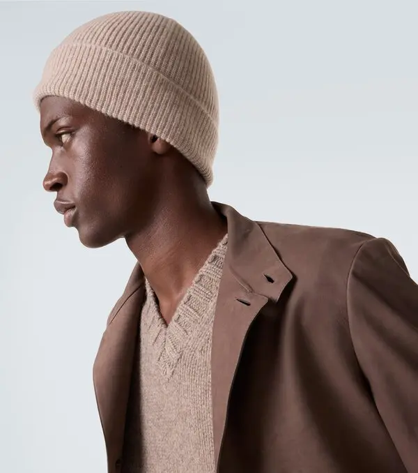Zegna Ribbed Cashmere Beanie - Beige