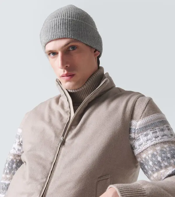 Zegna Ribbed Cashmere Beanie - Grey