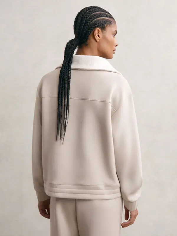 REISS Premium Interlock Half-zip Sweatshirt - Stone Neutral