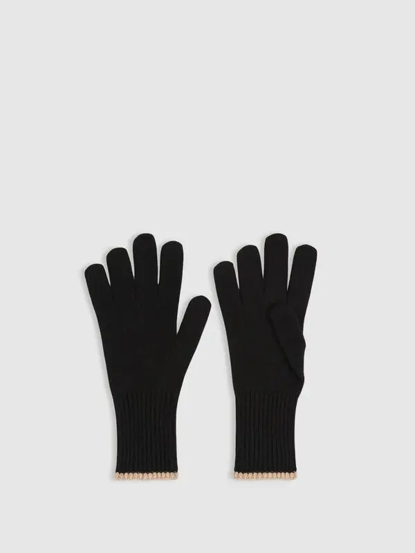 REISS Knitted Gloves With Cashmere - Black/camel