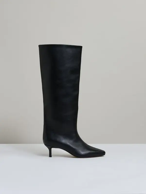 REISS Monica Leather Knee High Kitten Heel Boots