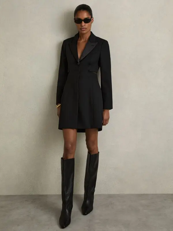 REISS Monica Leather Knee High Kitten Heel Boots