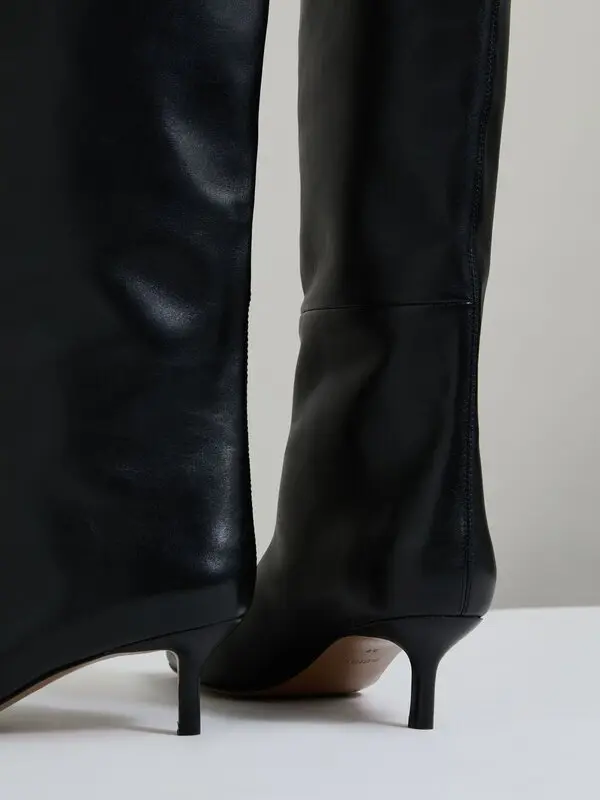 REISS Monica Leather Knee High Kitten Heel Boots
