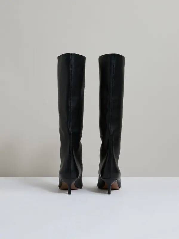 REISS Monica Leather Knee High Kitten Heel Boots