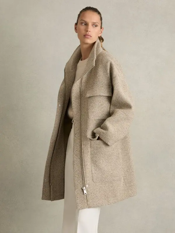 REISS Amora Herringbone Wool-blend Coat