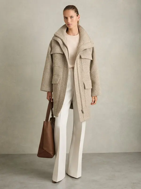 REISS Amora Herringbone Wool-blend Coat