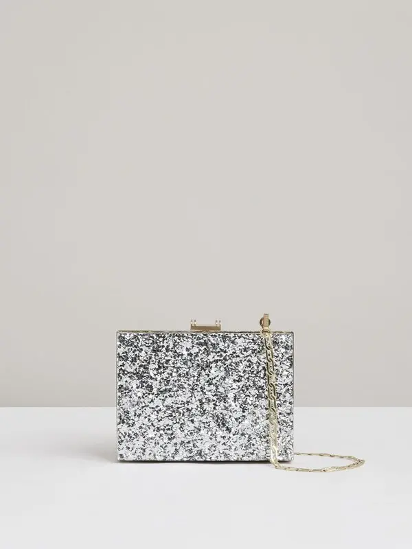 REISS Greta Glitter Box Clutch Bag