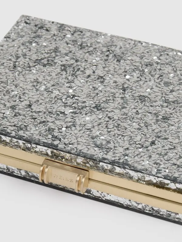 REISS Greta Glitter Box Clutch Bag