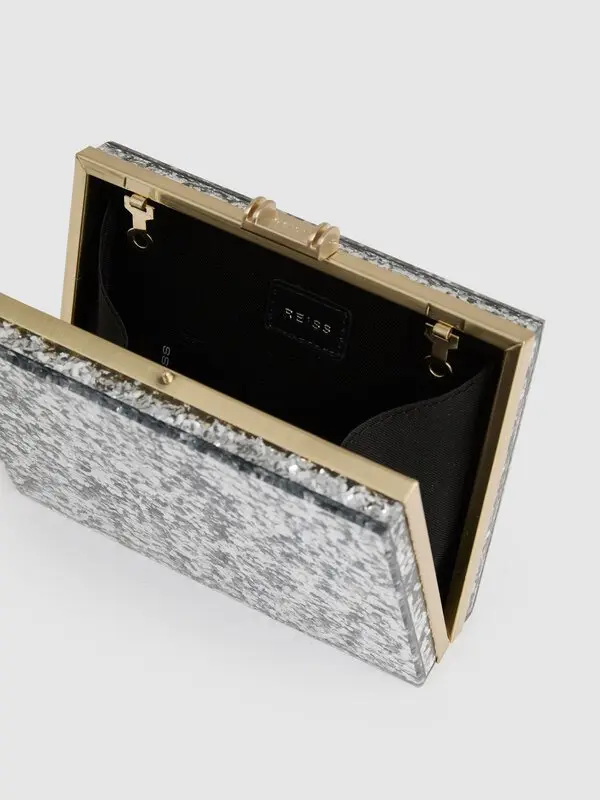 REISS Greta Glitter Box Clutch Bag