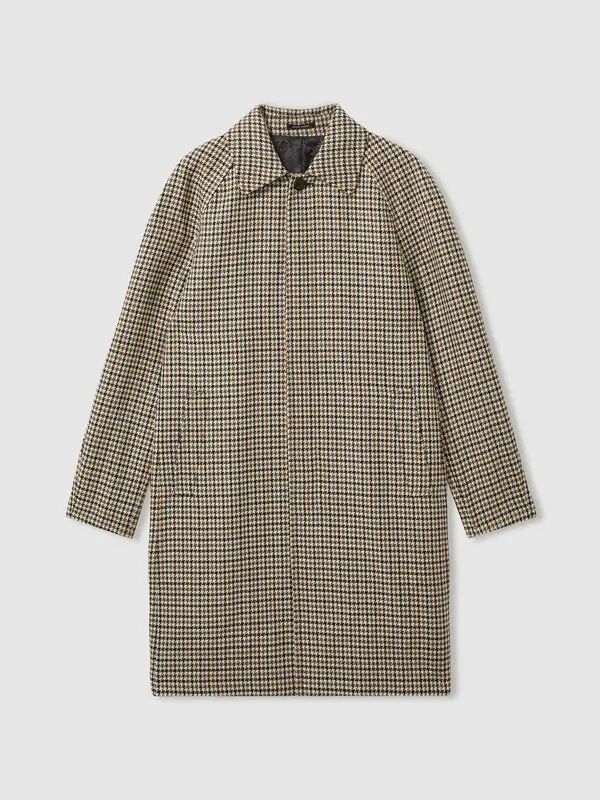 REISS Enigma Atelier Wool Houndstooth-check Raglan Overcoat