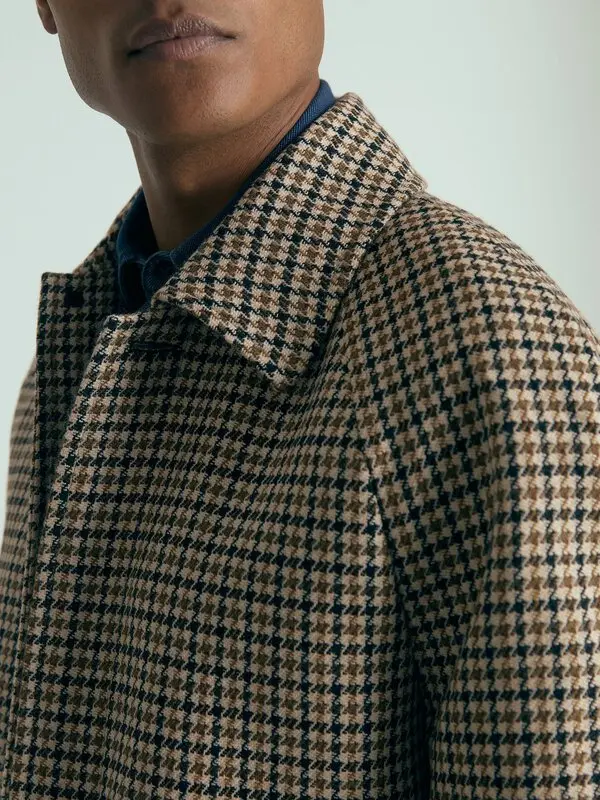 REISS Enigma Atelier Wool Houndstooth-check Raglan Overcoat