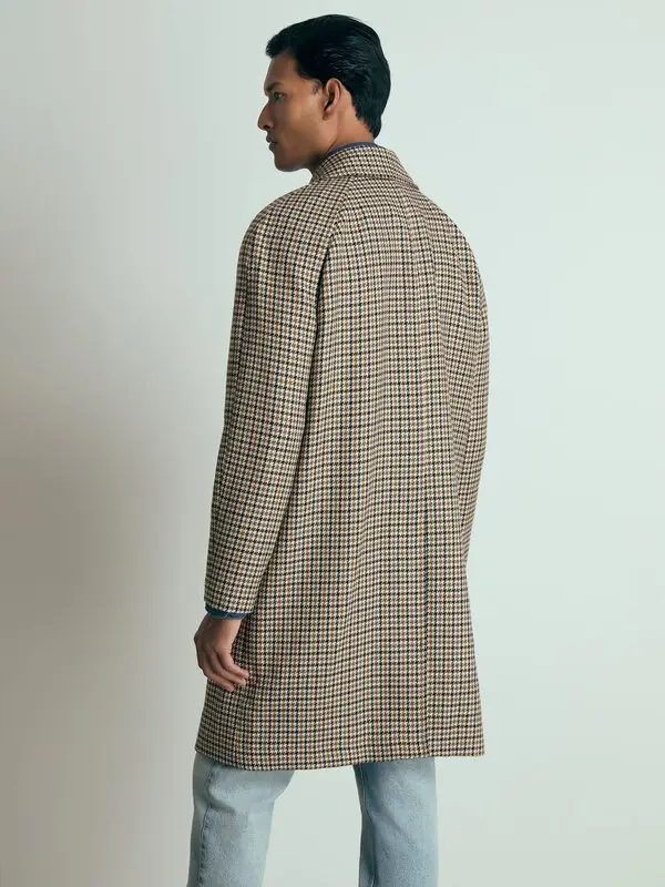 REISS Enigma Atelier Wool Houndstooth-check Raglan Overcoat