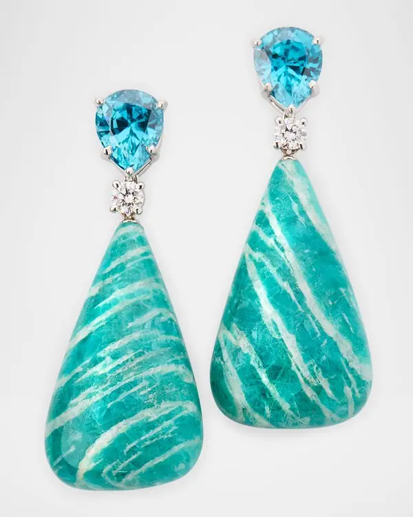 ROBERT ERICH Platinum, Diamond, Zircon, And Amazonite Drop Earrings - Blue