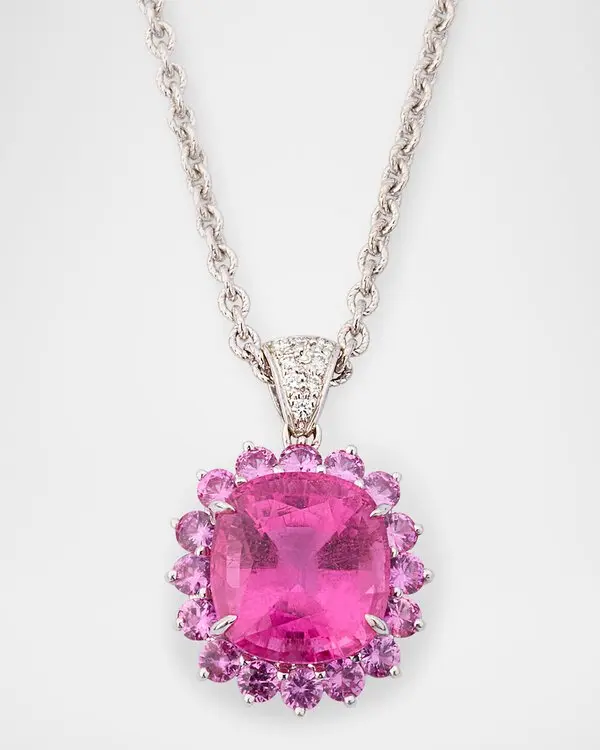ROBERT ERICH 18k White Gold Rubellite And Sapphire Pendant - Pink