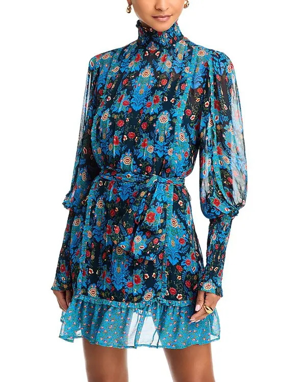 Farm Rio Arabesque Floral Pleated Dress - Arabesque Floral Blue