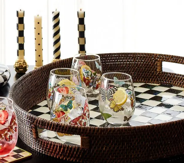 MACKENZIE-CHILDS Rattan & Enamel Party Serving Tray