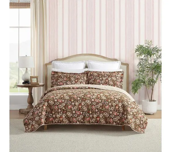 Laura Ashley Marta Brown King Quilt Sham Set - One-color