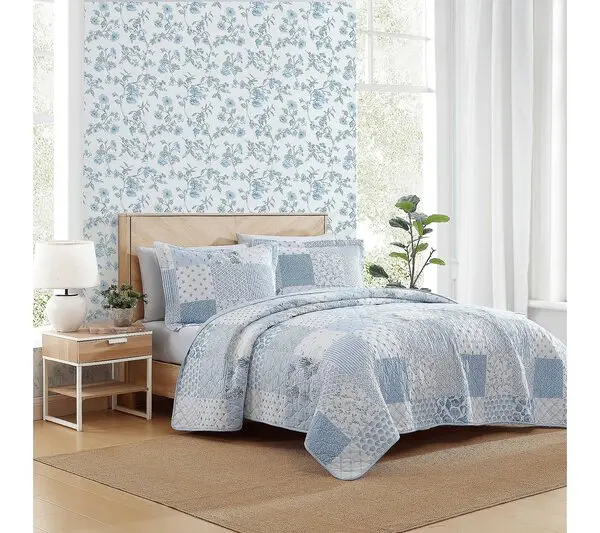 Laura Ashley Colleens Coastal Patchwork Twin Qu Ilt Sham Set