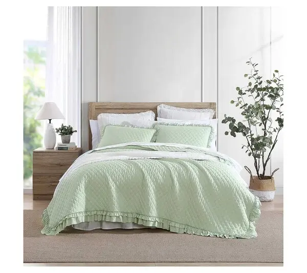 Laura Ashley Claire Green King Quilt Sham Set - One-color