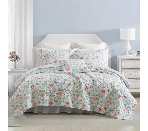 Laura Ashley Emilie Pink King Quilt Sham Set - One-color