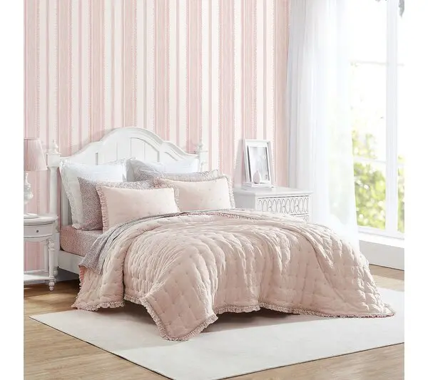 Laura Ashley Hailee Pink Twin Quilt Sham Set - One-color