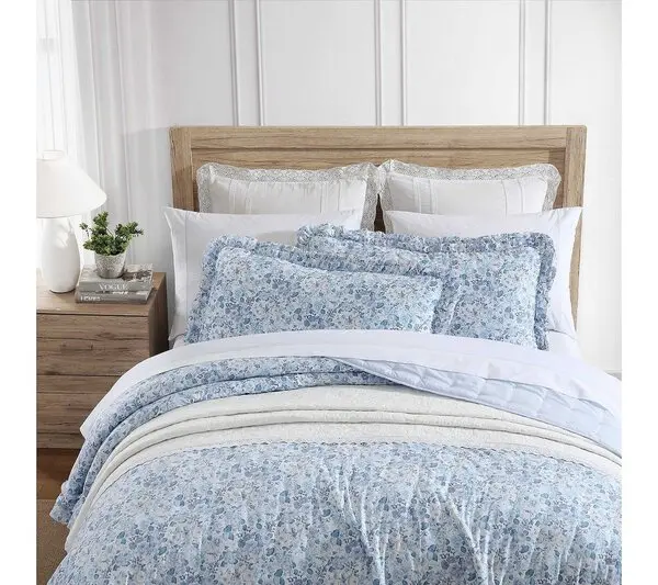 Laura Ashley Quartet Blue King Quilt Sham Set