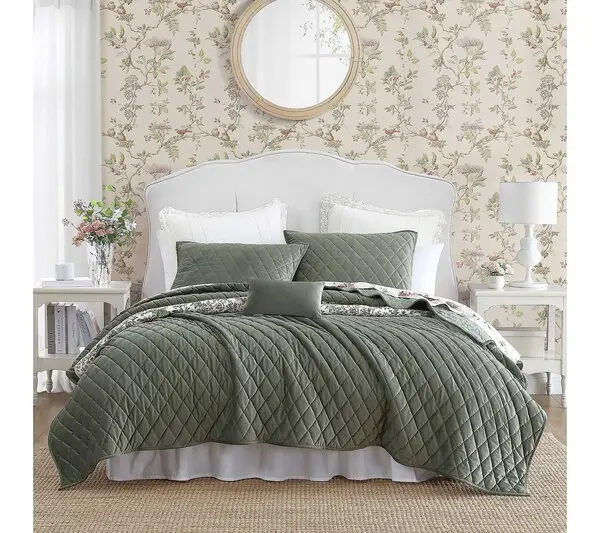 Laura Ashley Diamond Stitch Dark-green King Qui Lt Sham Set - One-color