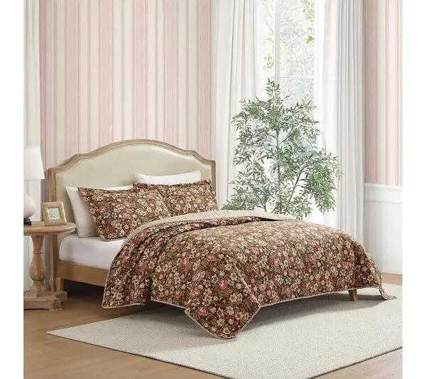 Laura Ashley Marta Brown Full/queen Quilt Shamset