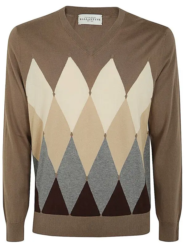 BALLANTYNE V Neck Pullover - Brown
