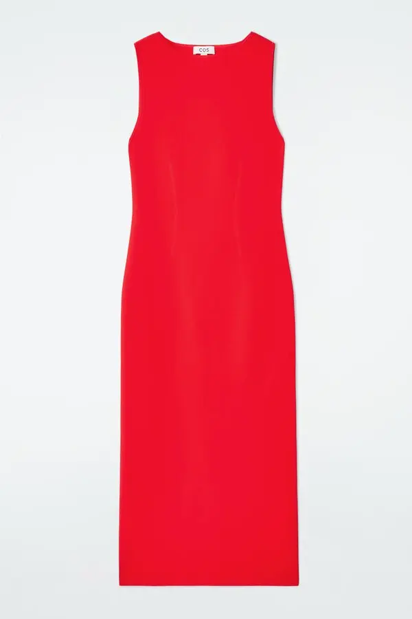 cos red maxi dress COS BRIGHT CORAL RED MAXI DRESS M/L