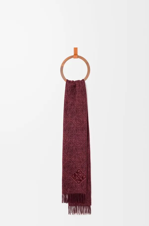 Loewe Anagram Scarf In Wool And Cashmere - Dark Burgundy