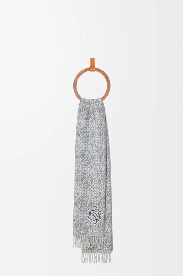Loewe Anagram Scarf In Wool And Cashmere - Grey