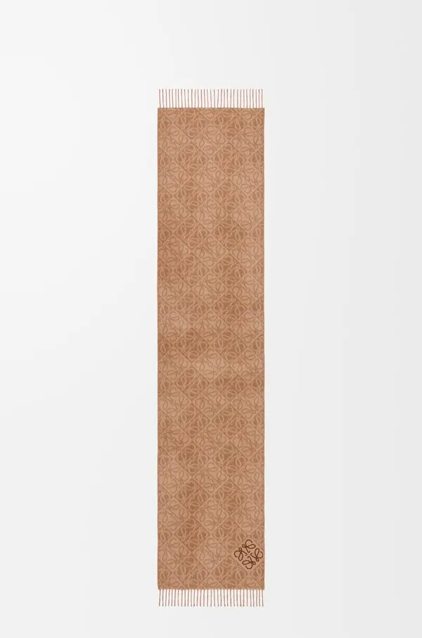 Loewe Anagram Scarf In Wool And Cashmere - Mocha